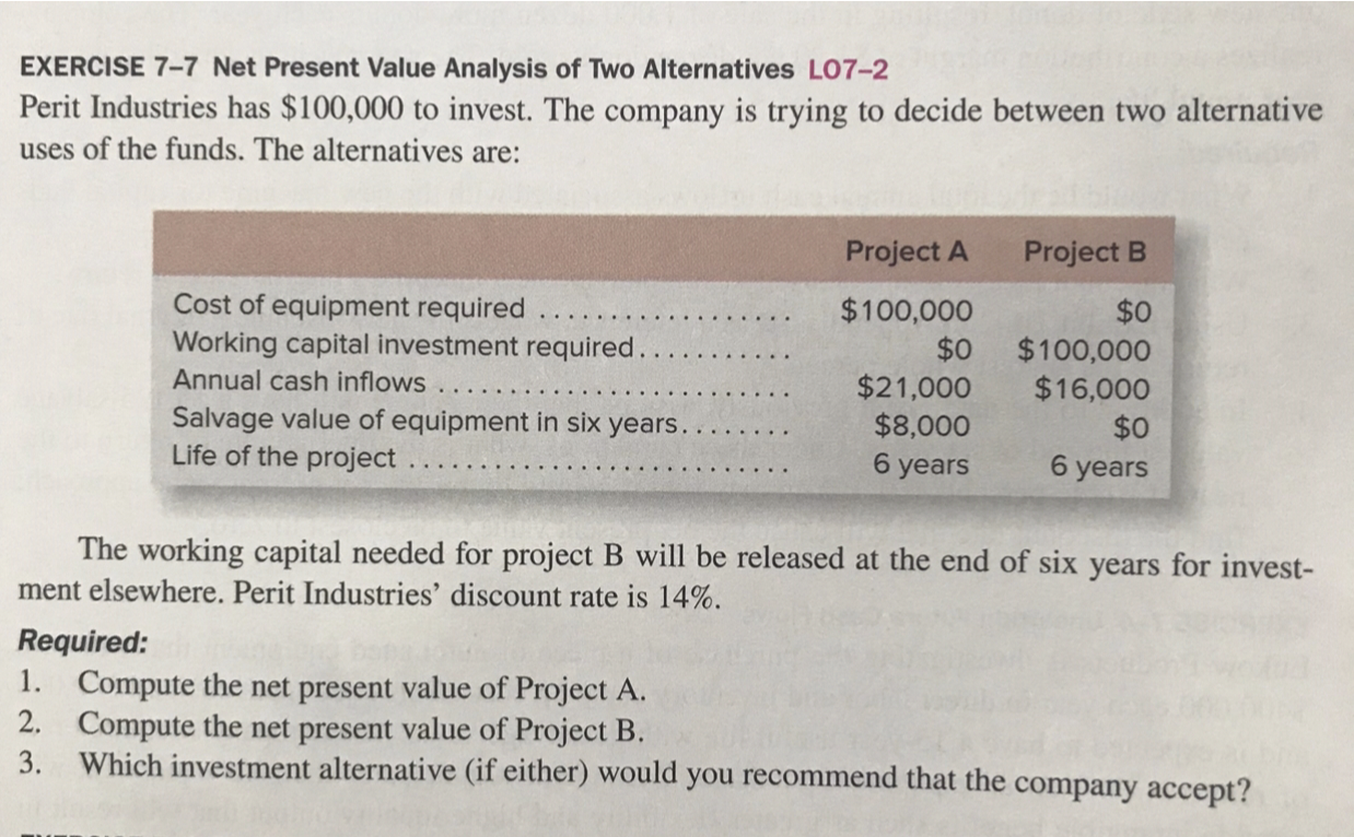 Solved EXERCISE 7-7 Net Present Value Analysis of Two | Chegg.com