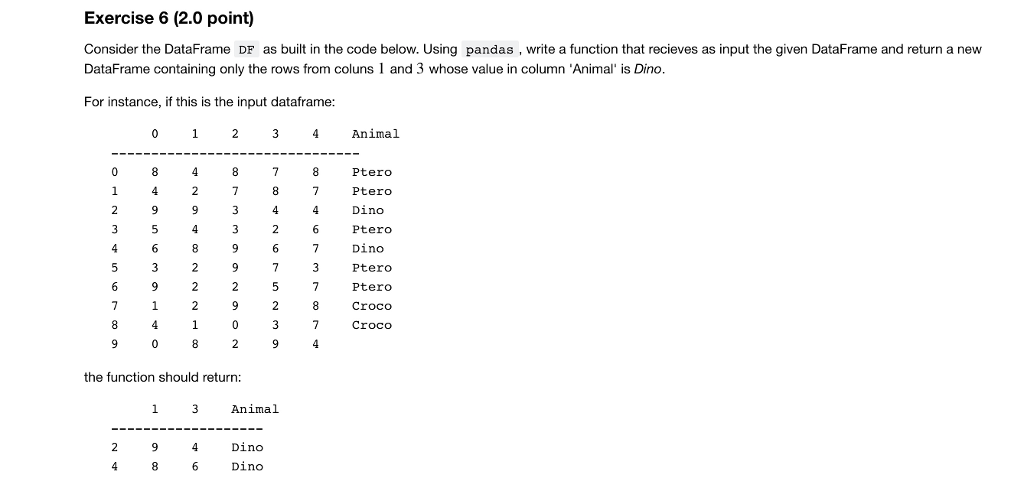 Solved Exercise 6 (2.0 point) Consider the DataFrame DF as | Chegg.com