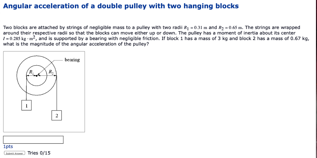 Solved Angular acceleration of a double pulley with two | Chegg.com