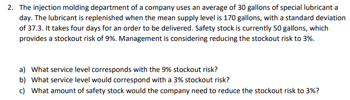 Solved 2. The injection molding department of a company uses | Chegg.com