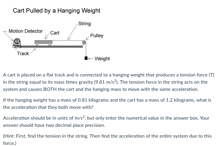 Solved Cart Pulled by a Hanging Weight String Motion | Chegg.com