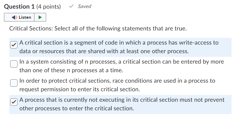 Solved Critical Sections: Select all of the following | Chegg.com