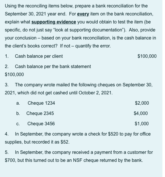 Solved Using the reconciling items below, prepare a bank | Chegg.com