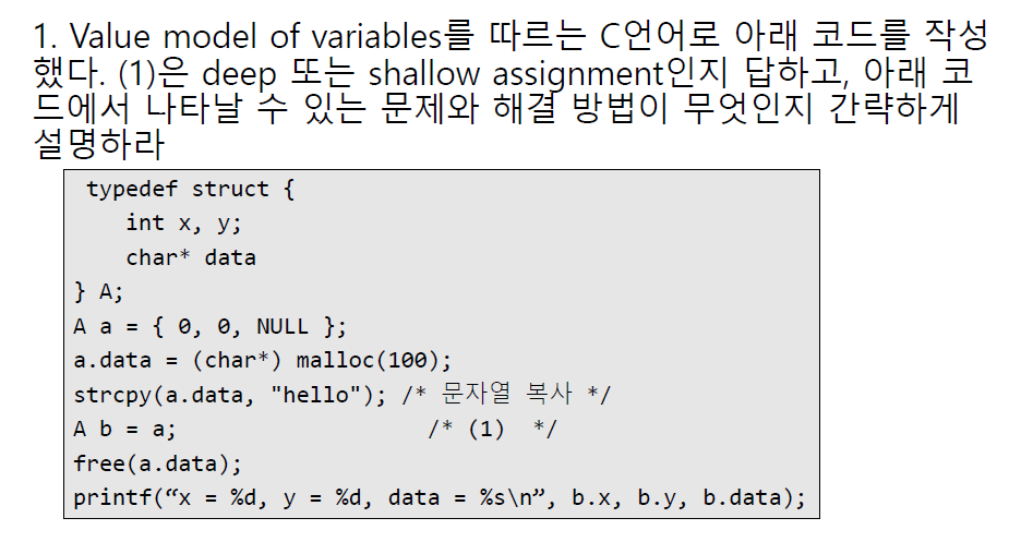1. Value model of variables를 따르는 C언어로 아래 코드를 작성 했다. | Chegg.com