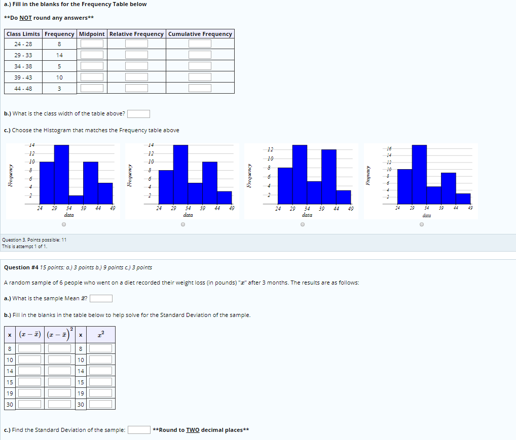 Solved a.) Fill in the blanks for the Frequency Table below | Chegg.com