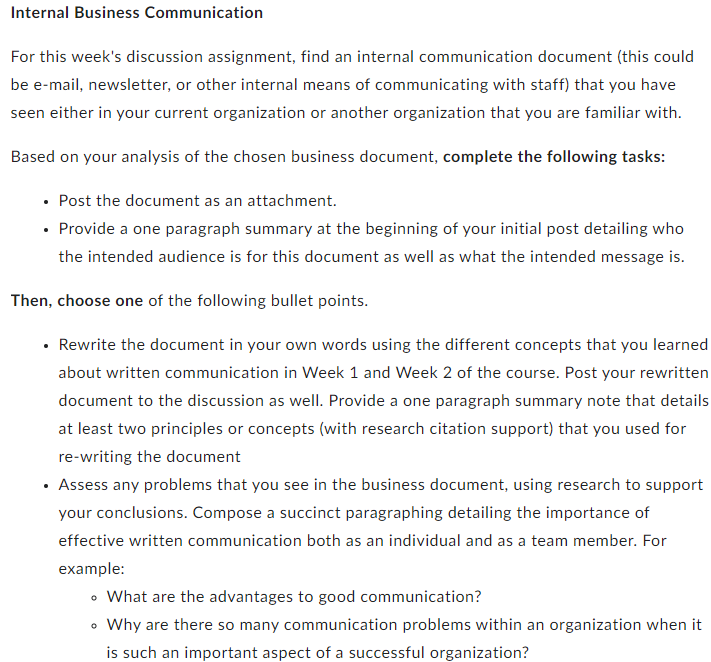 Internal Business Communication For this week's | Chegg.com