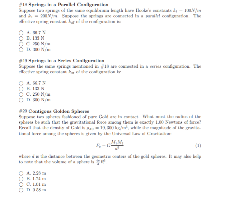 Solved #18 Springs in a Parallel Configuration Suppose two | Chegg.com