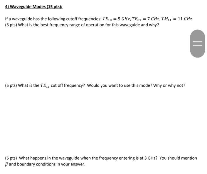 Solved 4) Waveguide Modes (15 pts): If a waveguide has the | Chegg.com