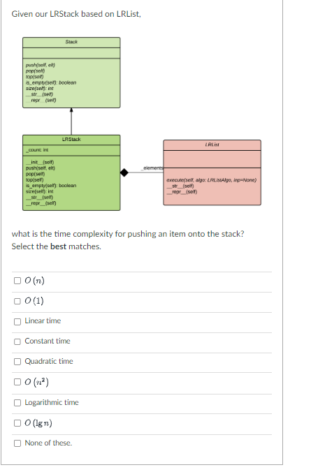 Given our LRStack based on LRList, what is the time | Chegg.com