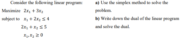 Solved Consider the following linear program: Maximize 2x1 + | Chegg.com