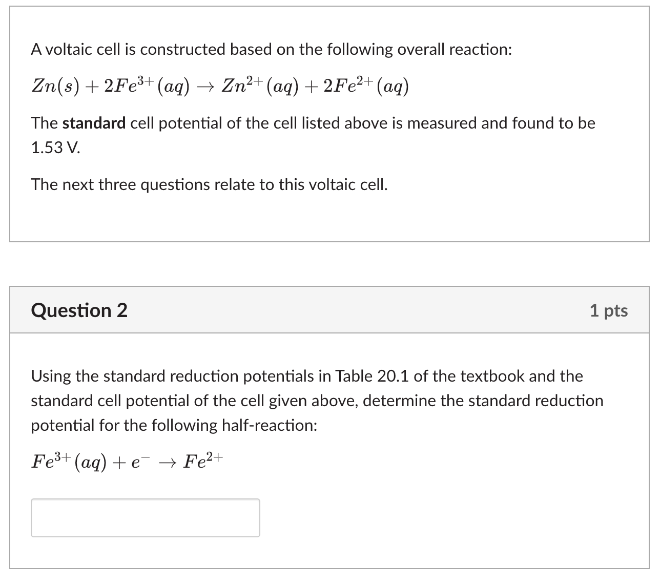 Solved A voltaic cell is constructed based on the following | Chegg.com