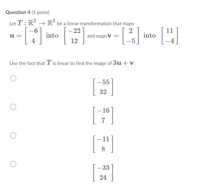 Solved Question 4 (1 point) Let T : R2 + R2 be a linear | Chegg.com
