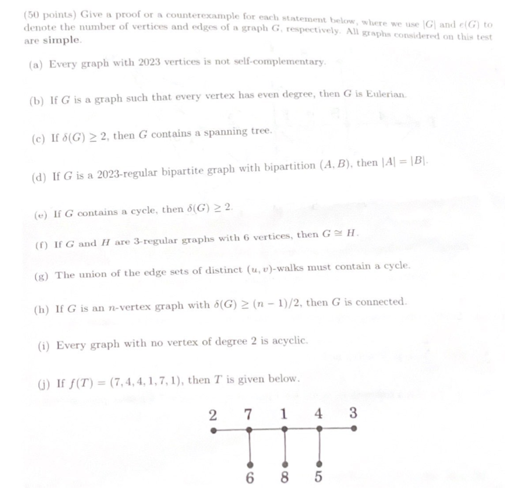 Solved (50 points) Give a proof or a counterexample for each | Chegg.com