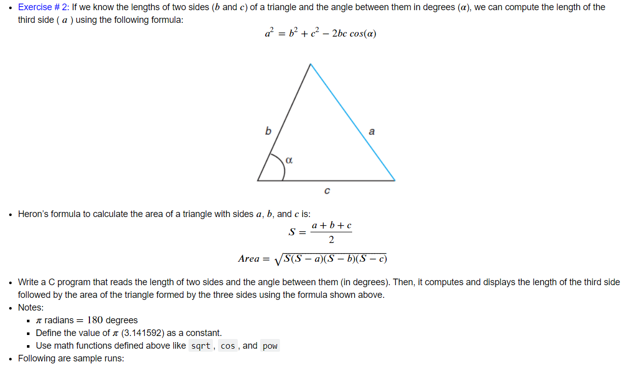 Solved Exercise # 2: If we know the lengths of two sides (b | Chegg.com