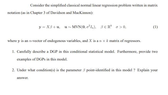 Solved Consider the simplified classical normal linear | Chegg.com