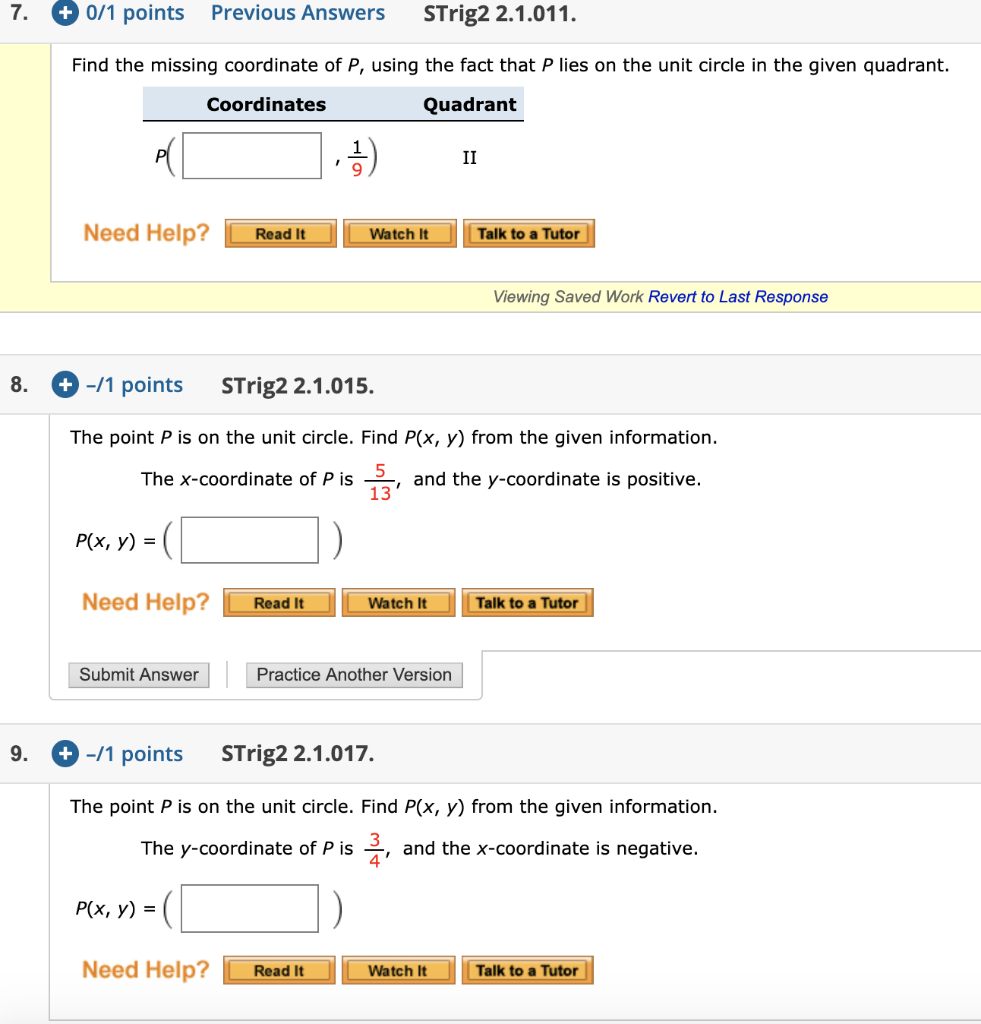 Solved 7 0 1 Points Previous Answers STrig2 2 1 011 Find Chegg