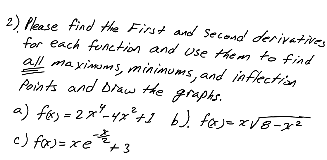 Solved . ﻿Please find the First and second derivativesfor | Chegg.com