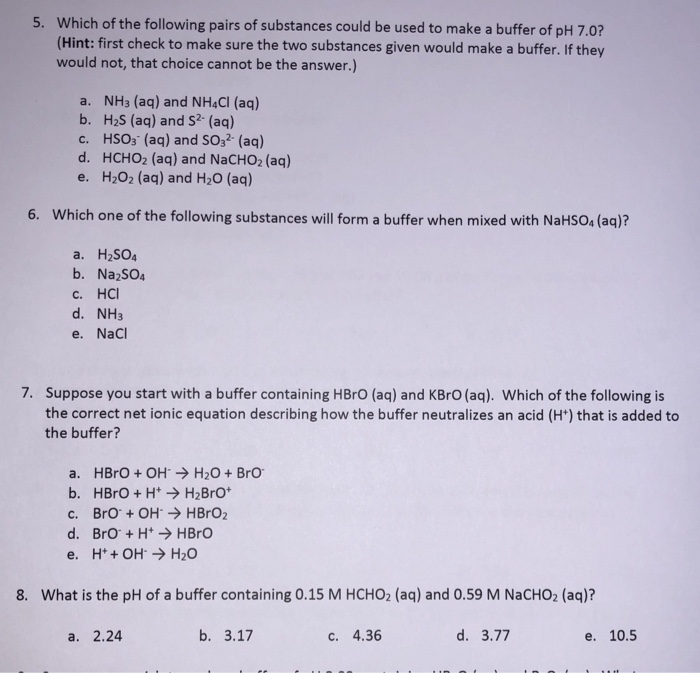 Solved Which of the following pairs of substances could be | Chegg.com