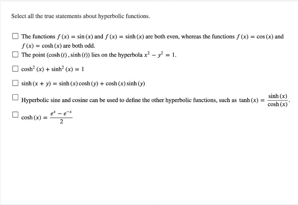 Solved Select all the true statements about hyperbolic | Chegg.com
