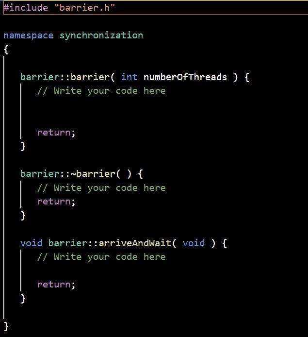 Solved FILL IN BARRIER.H AND BARRIER.CPP AS WELL AS INCLUDE | Chegg.com