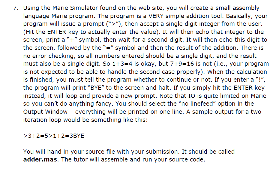 Solved 7. Using the Marie Simulator found on the web site, | Chegg.com