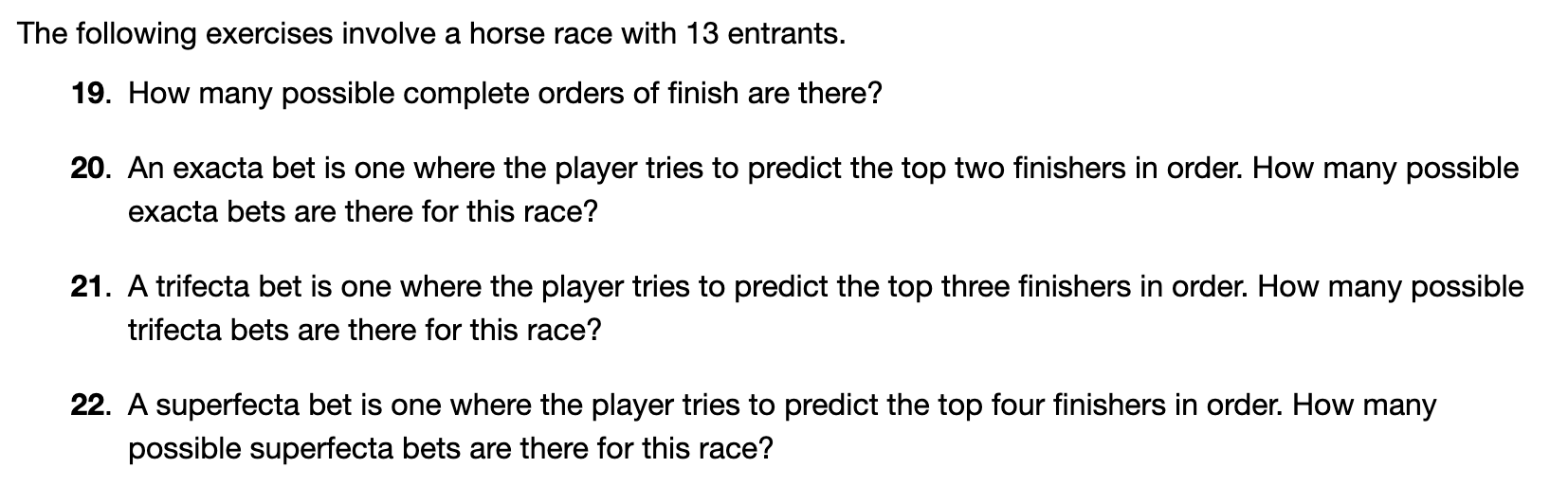 Solved The following exercises involve a horse race with 13 | Chegg.com