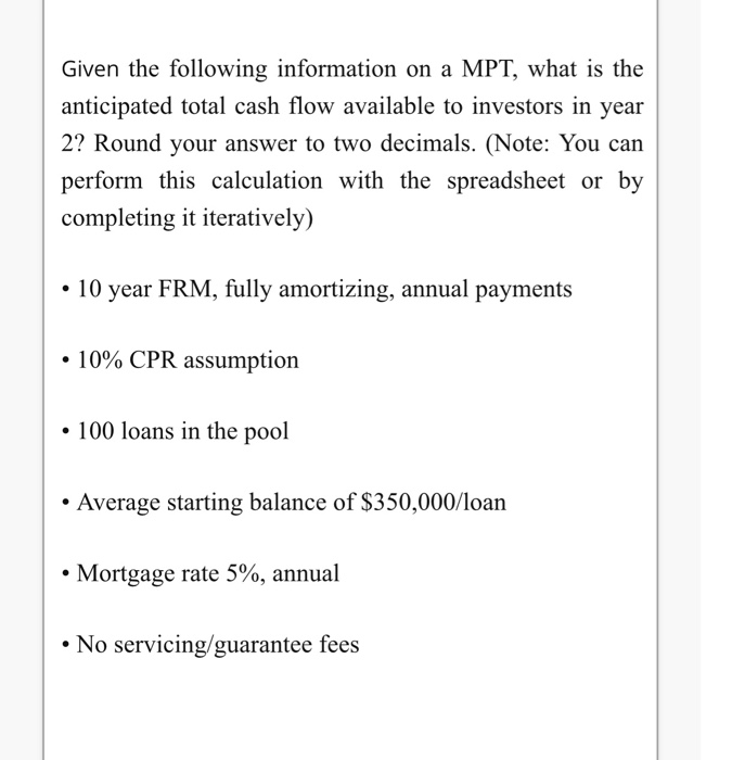 Solved Given the following information on a MPT, what is the | Chegg.com