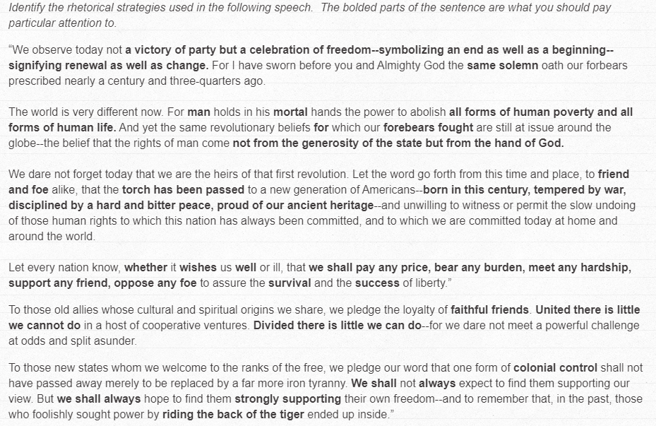 Solved Identify the rhetorical strategies used in the | Chegg.com