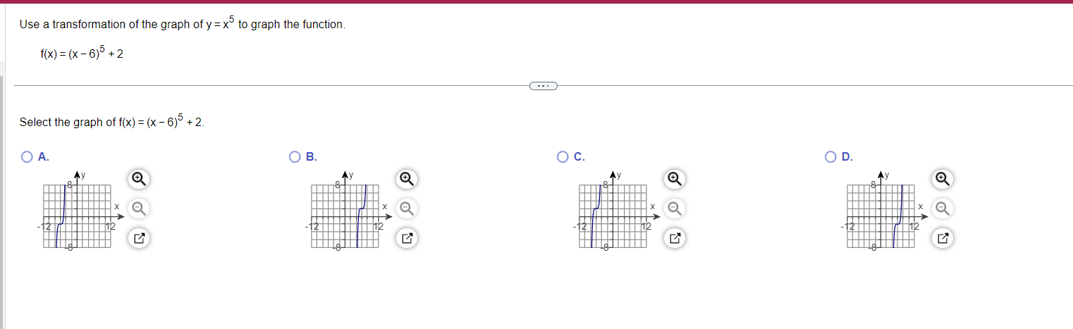 Solved Use a transformation of the graph of y=x5 to graph | Chegg.com
