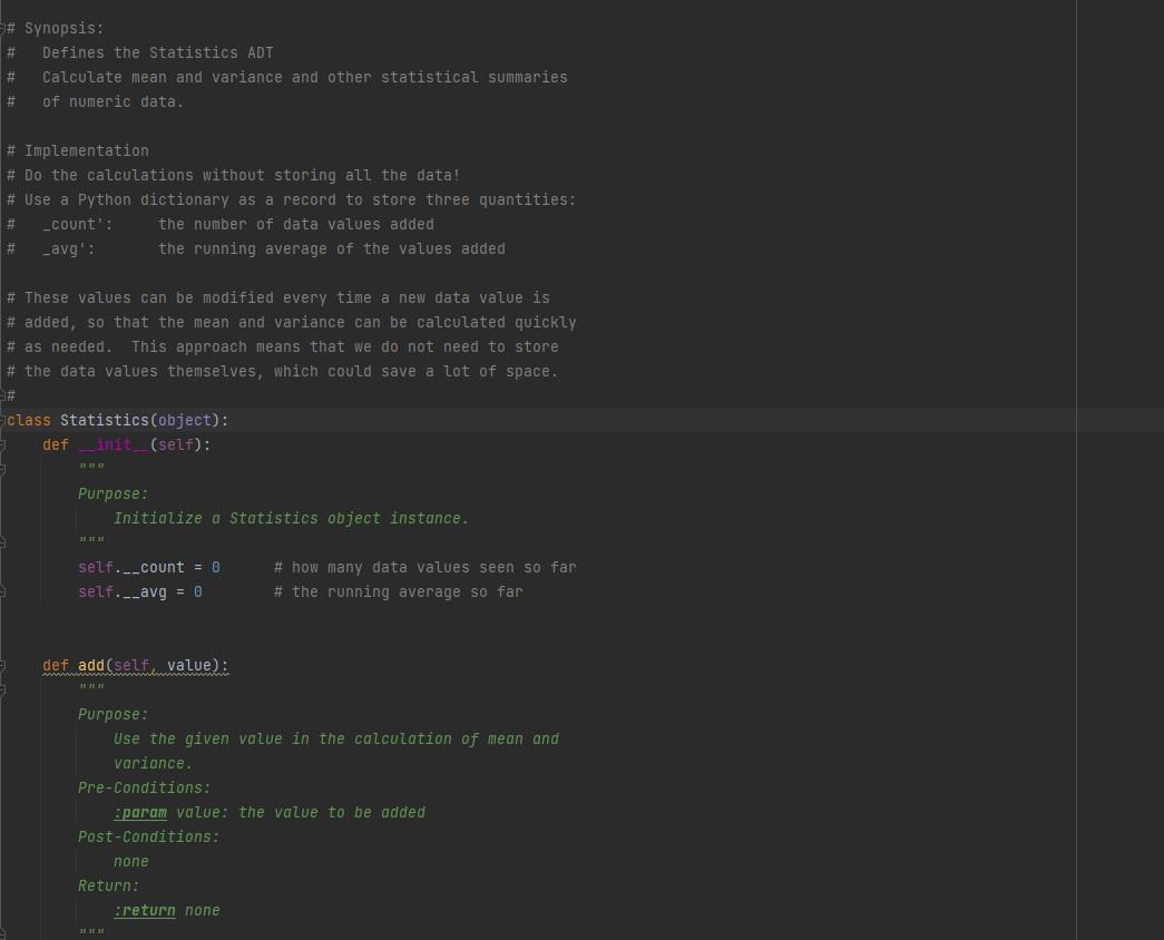 Solved you'll find the following files) Statistics.py, which | Chegg.com
