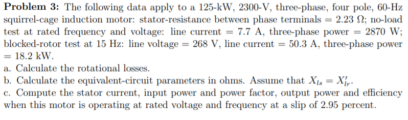 Solved Problem 3: The following data apply to a 125-kW, | Chegg.com