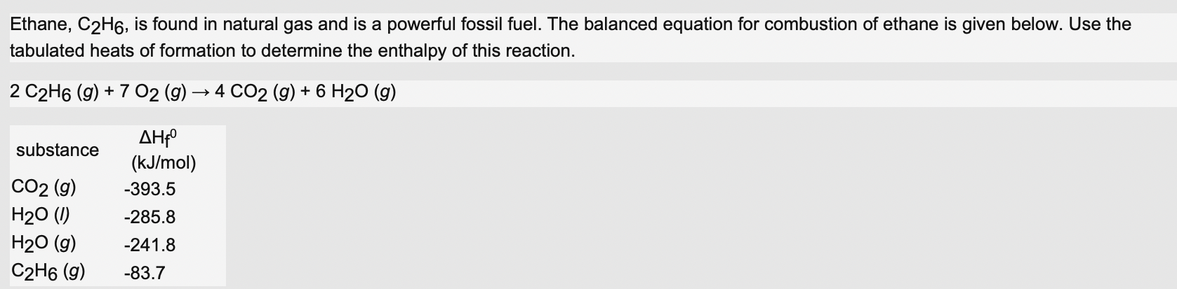 Solved Ethane, C2H6, is found in natural gas and is a | Chegg.com
