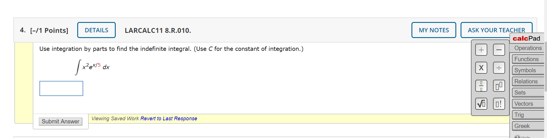 Solved 2. [-/1 Points] DETAILS LARCALC11 4.R.070. MY NOTES | Chegg.com