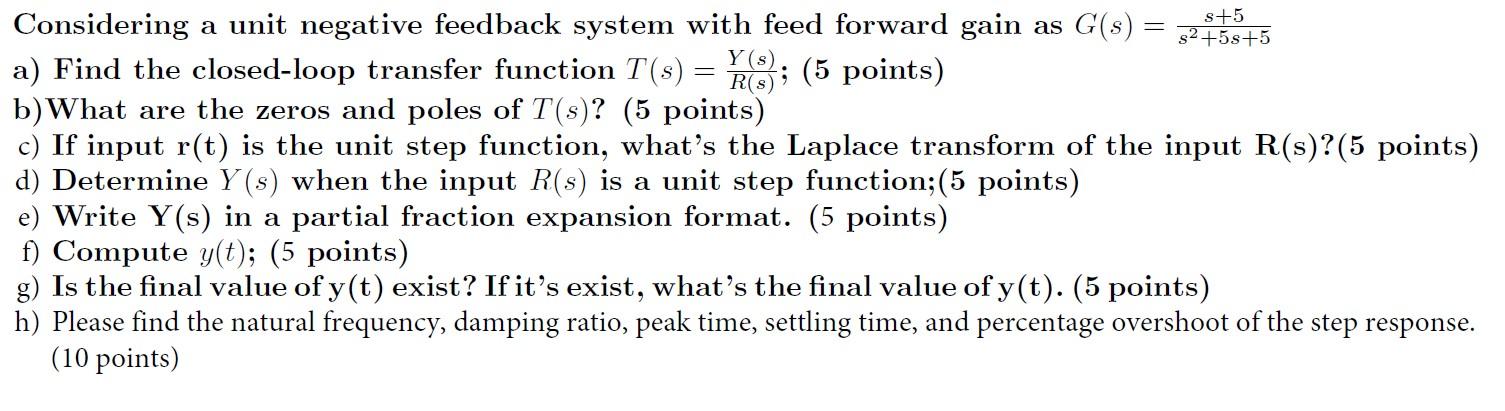 Solved Considering a unit negative feedback system with feed | Chegg.com
