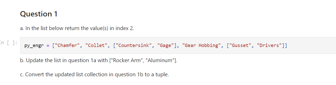 Solved USING PYTHON a. In the list below return the | Chegg.com