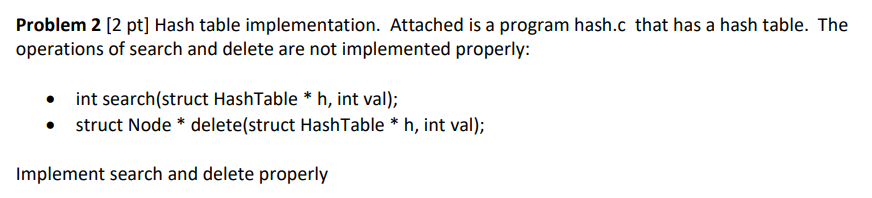 Solved Problem 2 [ 2 pt] Hash table implementation. Attached | Chegg.com