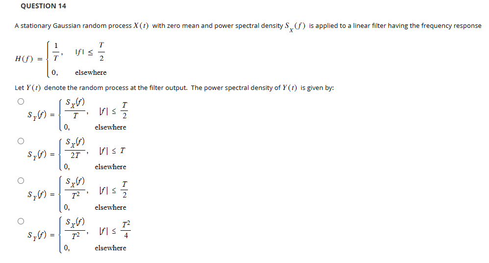 Solved QUESTION 14A stationary Gaussian random process x(t) | Chegg.com