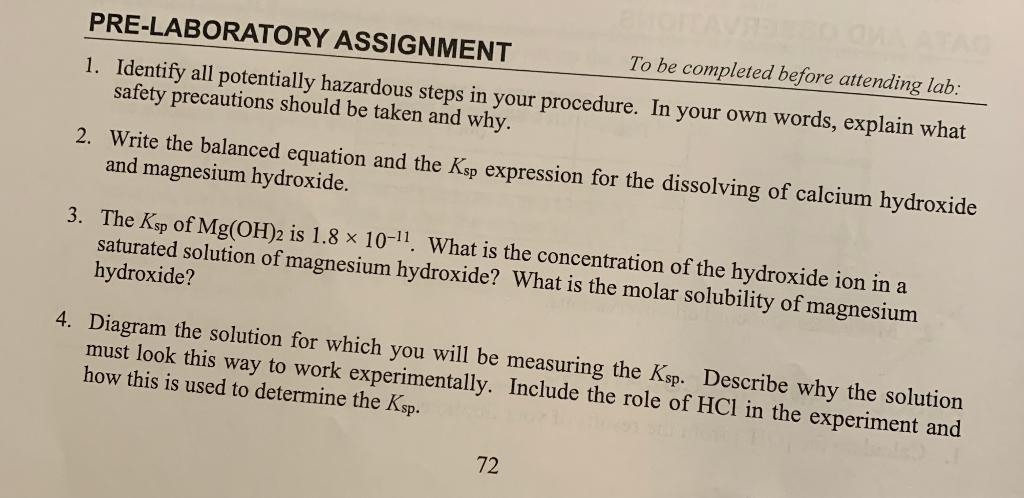 Solved PRE-LABORATORY ASSIGNMENT To be completed before | Chegg.com