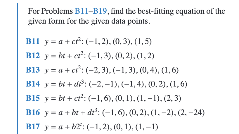 Solved For Problems B11-B19, find the best-fitting equation | Chegg.com
