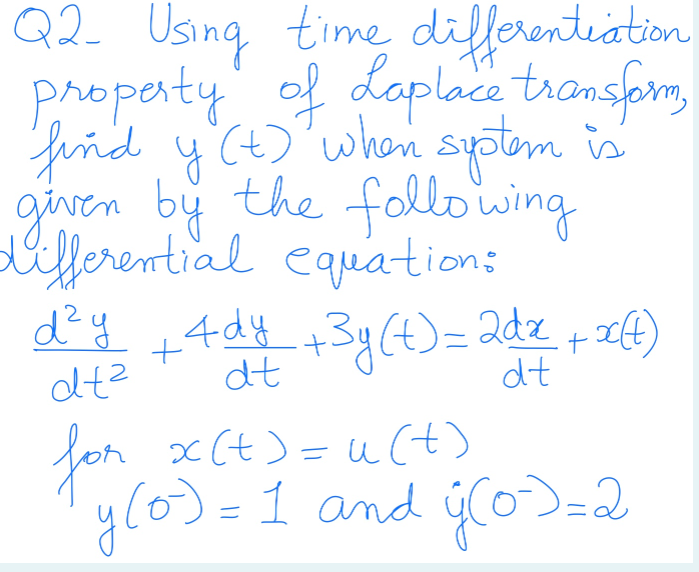 Solved Q2- Using time differentiation property of Laplace | Chegg.com