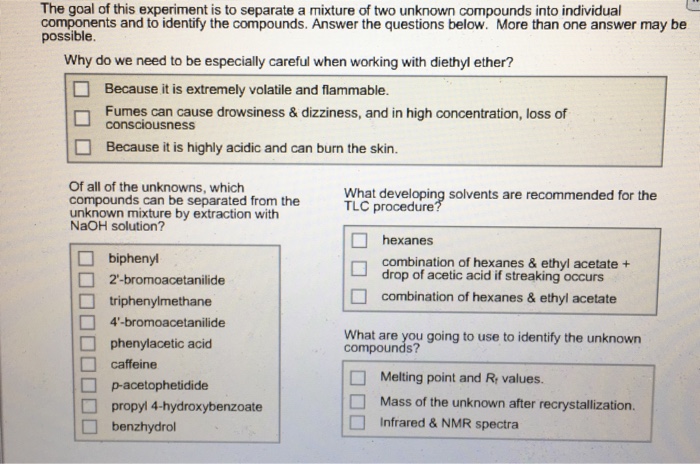 Solved The goal of this experiment is to separate a mixture | Chegg.com
