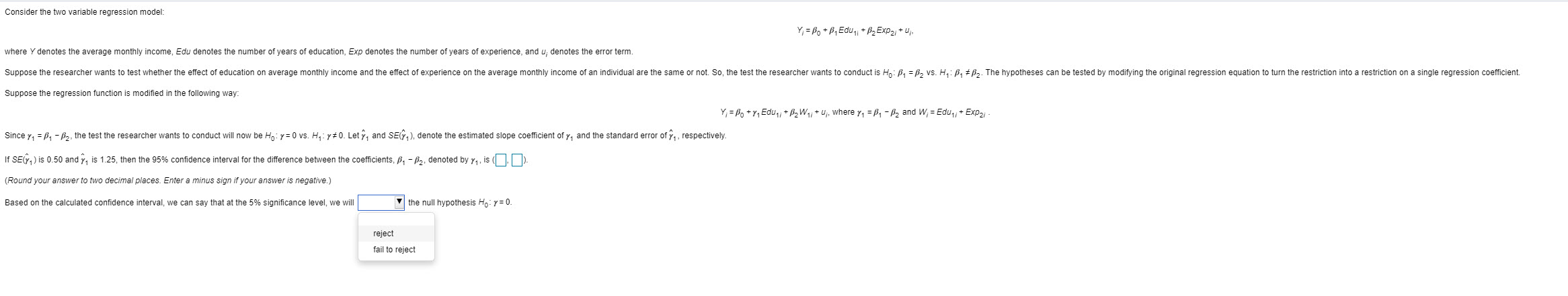 Solved Consider the two variable regression model: Y;= Bo + | Chegg.com