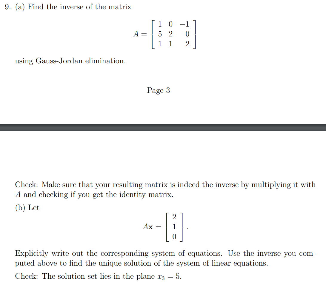 9. (a) Find the inverse of the matrix | Chegg.com