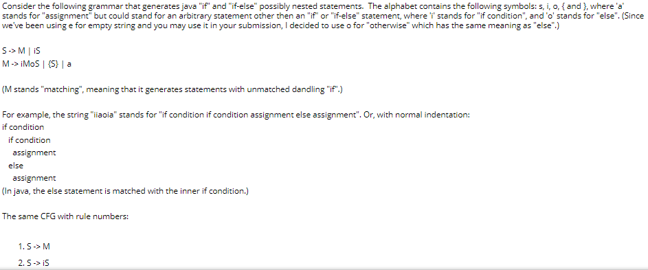 Consider the following grammar that generates java | Chegg.com