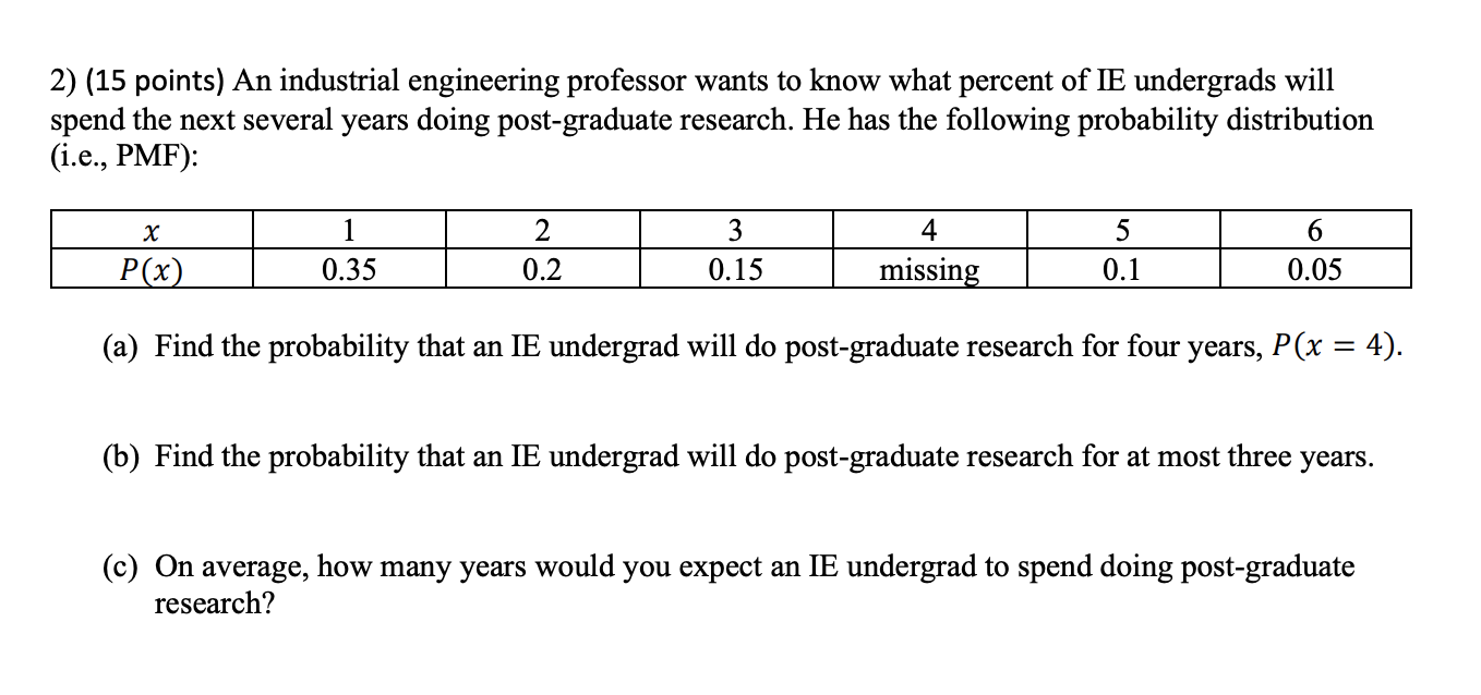Solved 2) (15 points) An industrial engineering professor | Chegg.com