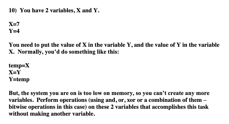 Solved 10) You have 2 variables, X and Y. X=7 Y=4 You need | Chegg.com