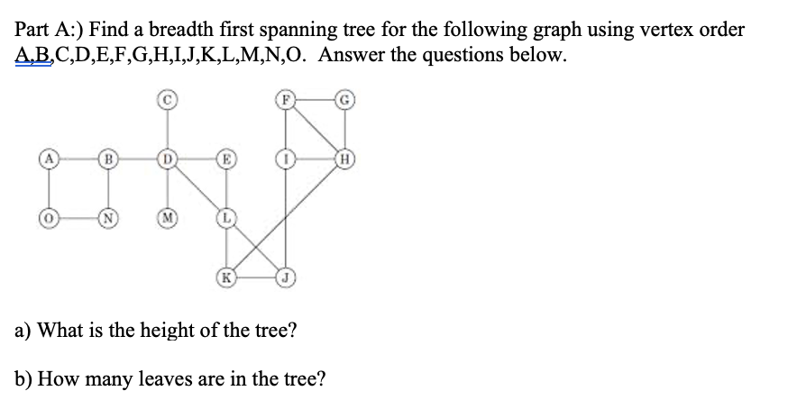 Solved Part A:) Find a breadth first spanning tree for the | Chegg.com
