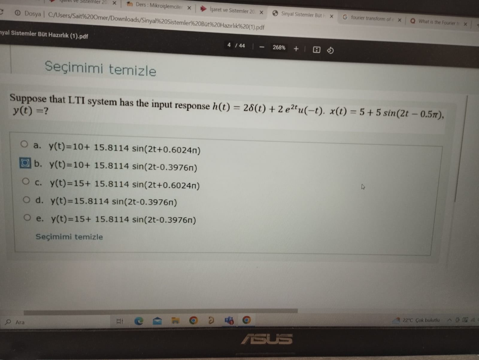 Solved Suppose that LTI system has the input response | Chegg.com