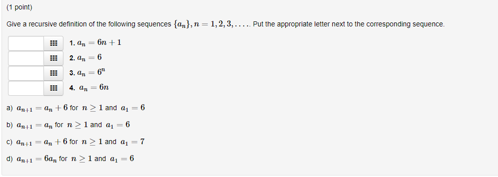 Solved (1 point) Give a recursive definition of the | Chegg.com