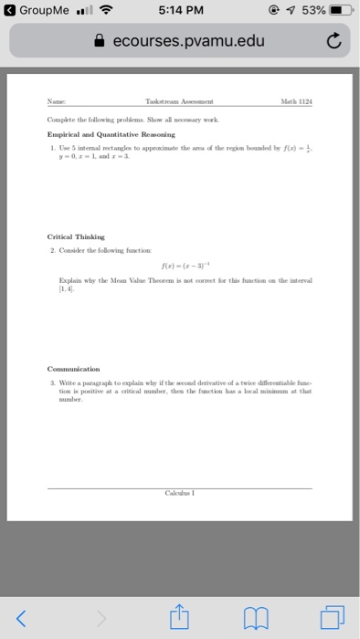 53% 5:14 PM a ecourses.pvamu.edu Taskstram Asses Matb | Chegg.com